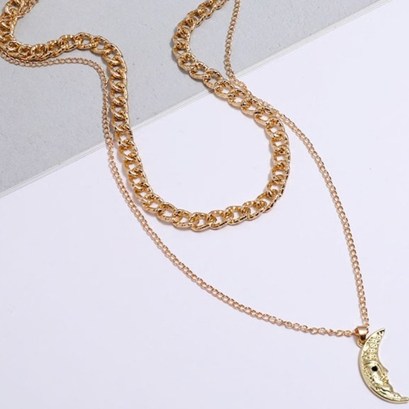 Tinkerstyle | Jewelry | Crescent Moon Double Layer Chain Necklace ...